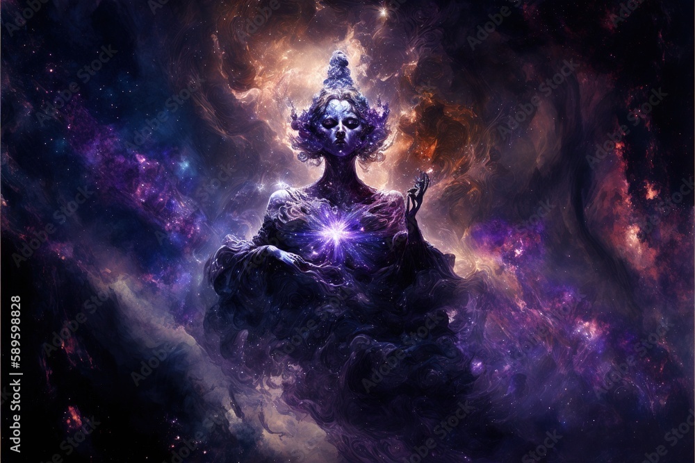 Purple goddess awakening concept in cosmical abstract art style in the ...