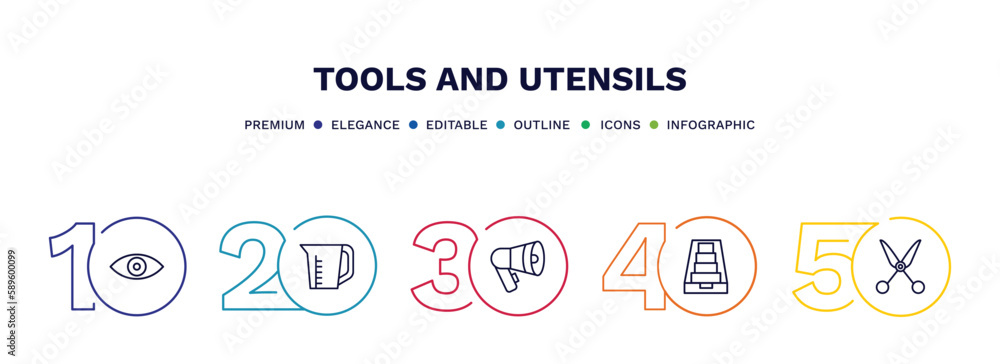 set of tools and utensils thin line icons. tools and utensils outline ...