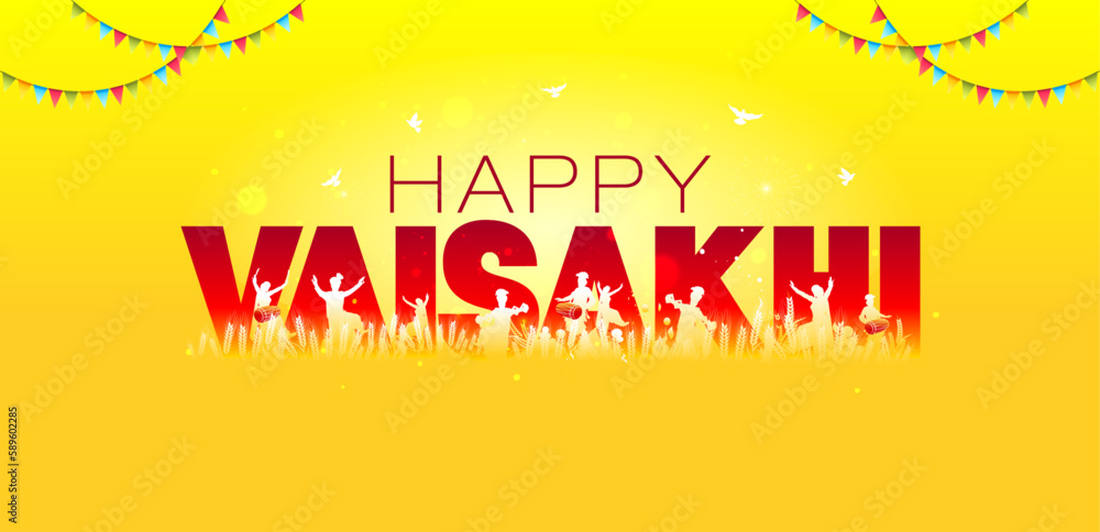 Vaisakhi Festival Celebration Banner Poster Design. Happy Vaisakhi text ...