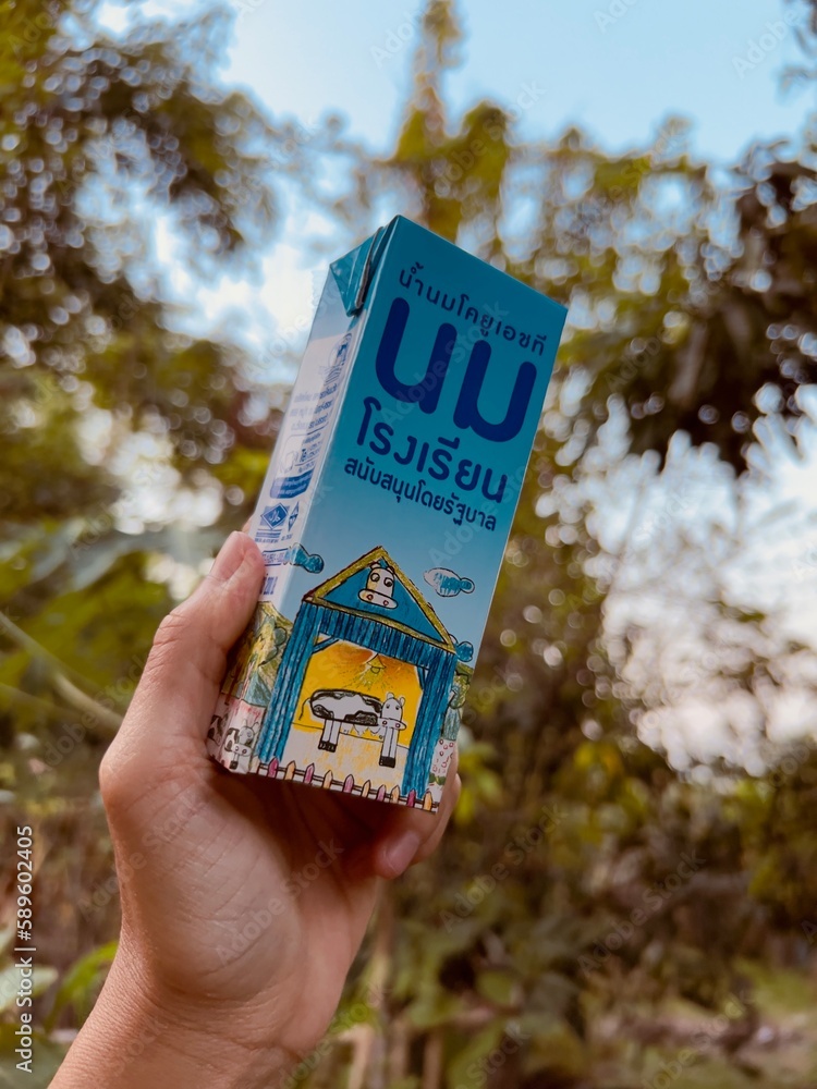 School milk , pasteurized milk for elementary Thai students that was ...