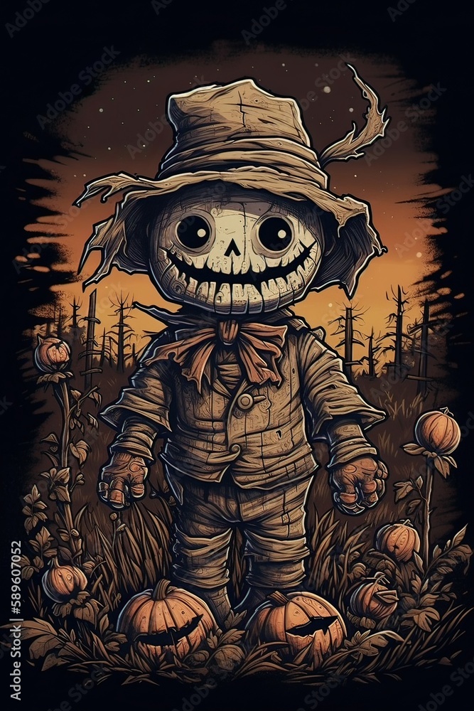 cute cartoon scarecrow Halloween. Illustration of a Scarecrow. can be ...