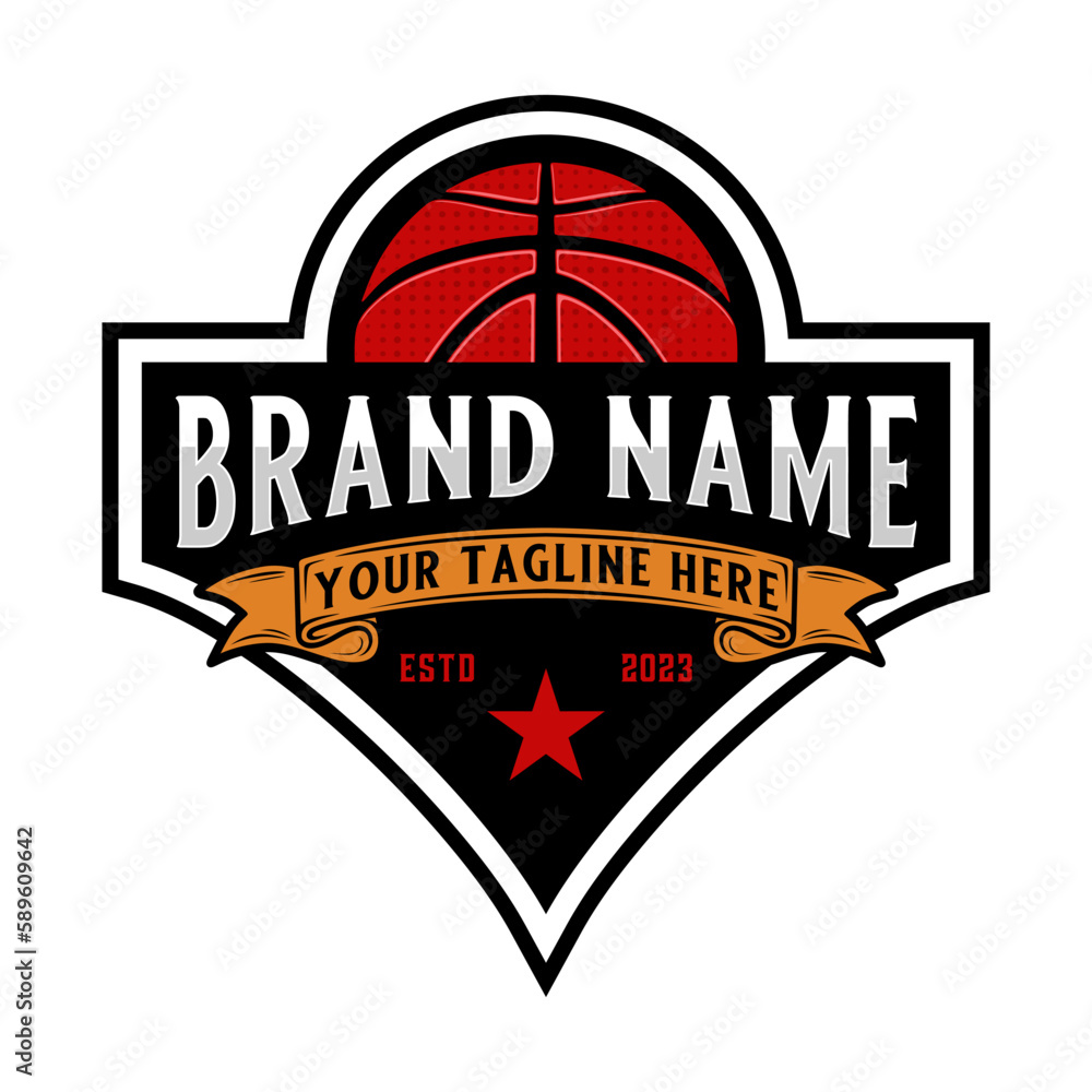 basketball logo design. emblem shape with basketball icon, perfect for ...
