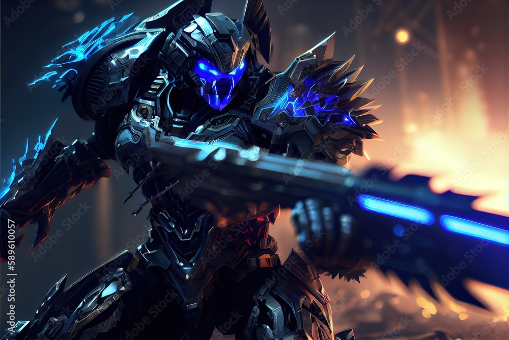 Scifi soldier anthropomorphic wereaven with futuristic sci-fi armor and ...