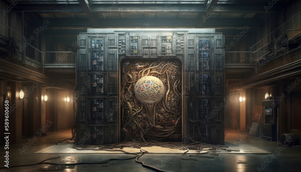 Cyber human brain in neurons and circuit boards connected to a super ...