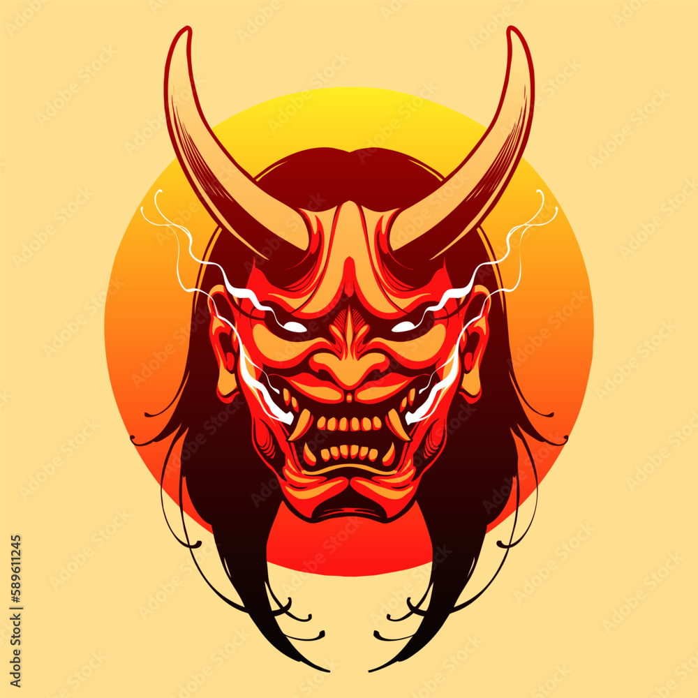 the red oni japanese mask illustration Stock Vector | Adobe Stock