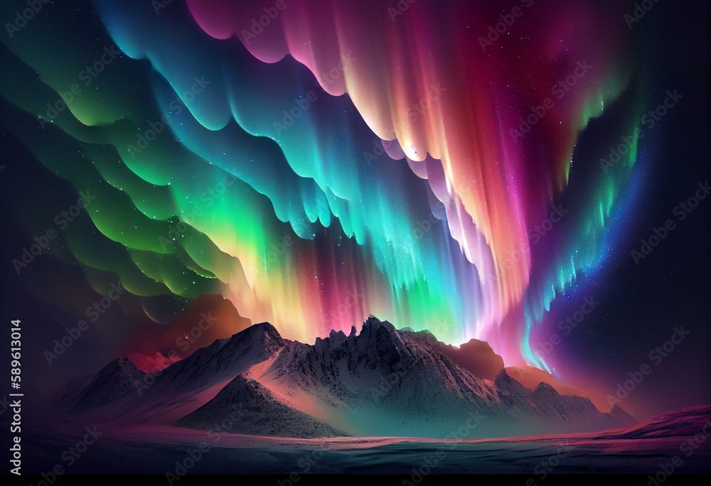 Computer-generated image of colorful rainbow in Aurora Borealis (the ...