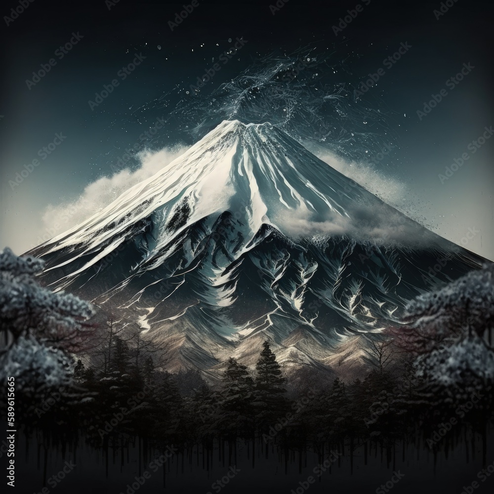 Drawing of Fuji mountain background and texture. Generative AI Stock ...