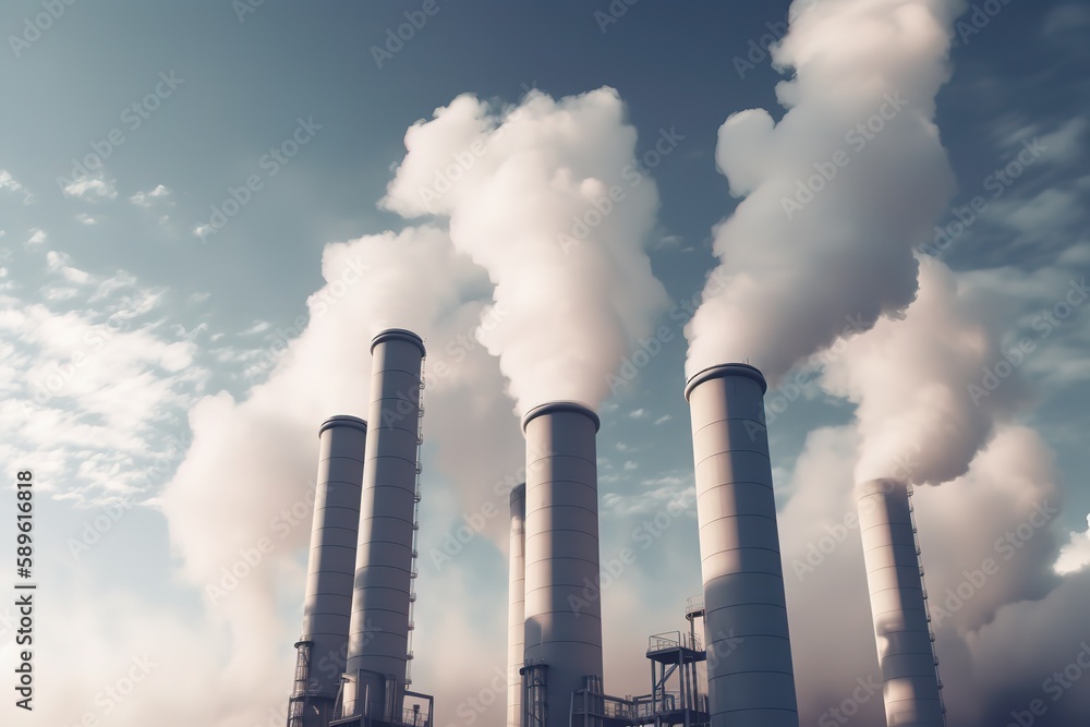Air pollution from power plant chimneys. Generative AI Stock ...