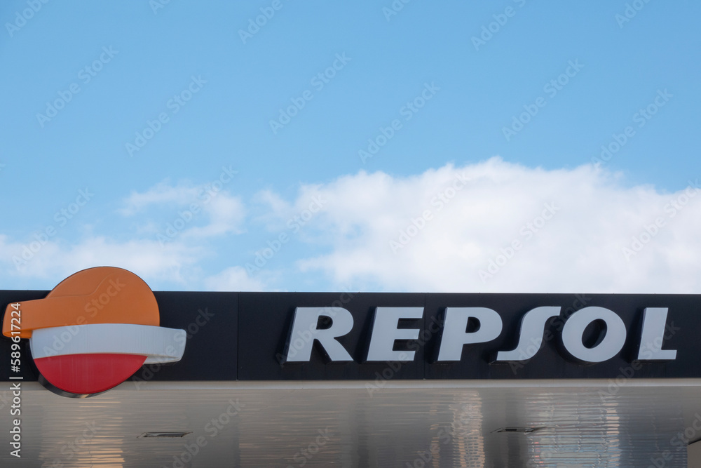 Finestrat, Spain - March 2, 2023: Repsol logo sign on gas station ...