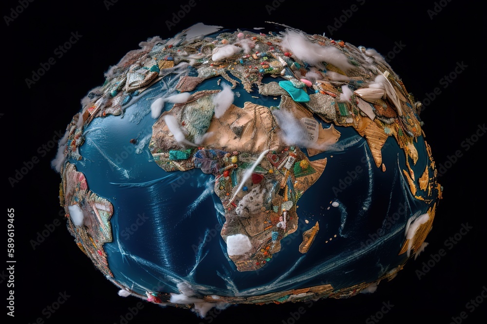 Continents earth are made up of garbage, surrounded by ocean water ...