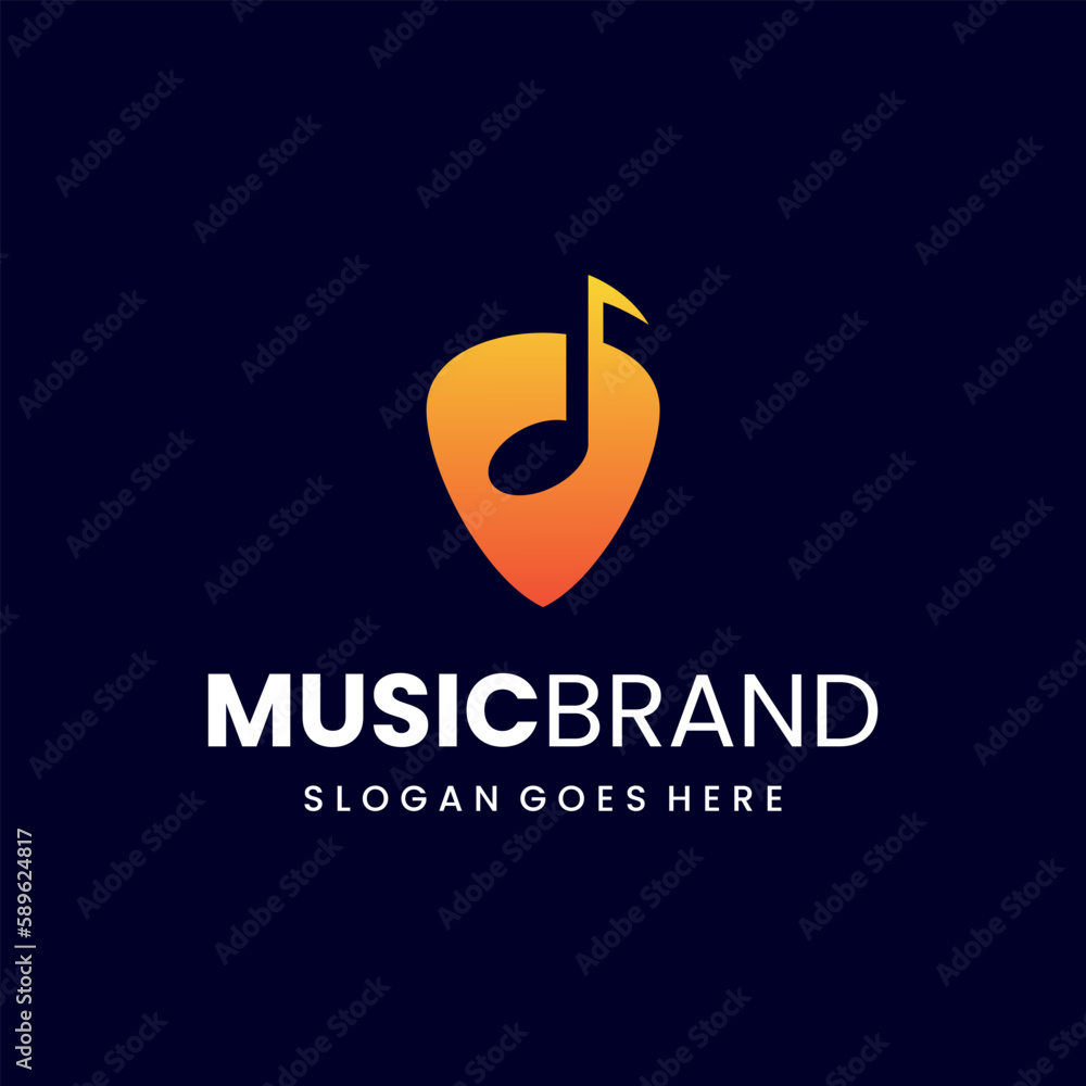 musical notes and guitar vector logo premium template Stock Vector ...