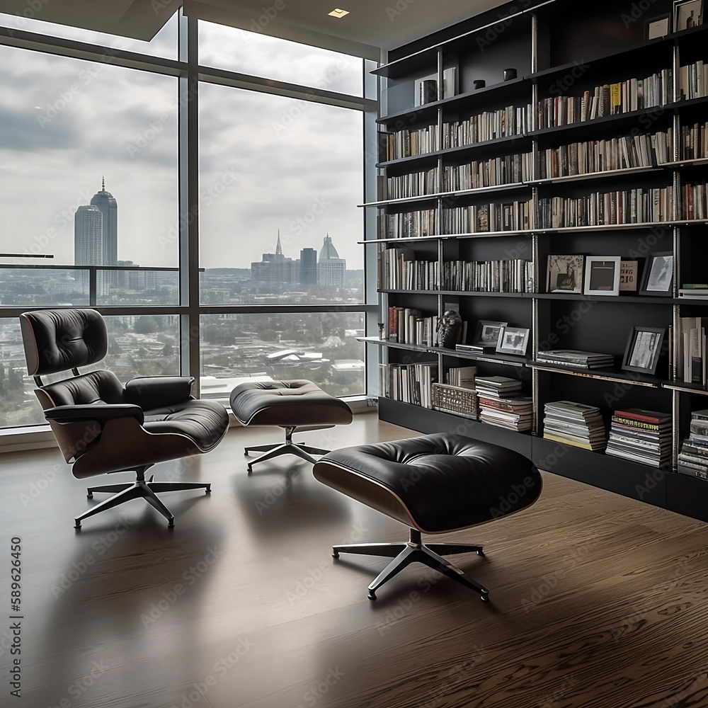 Virtual zoom background of a modern Library, A sleek and contemporary ...