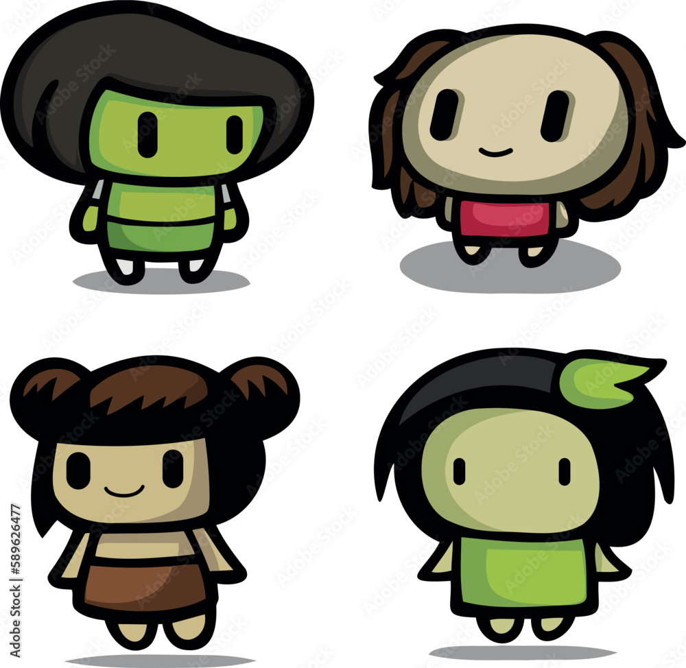 4 cute little characters over white Stock Vector | Adobe Stock