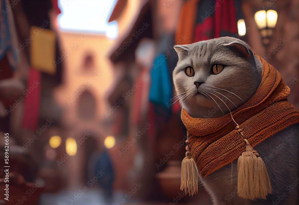Scottish fold exploring bazaar in morocco, concept of Cultural Exchange ...
