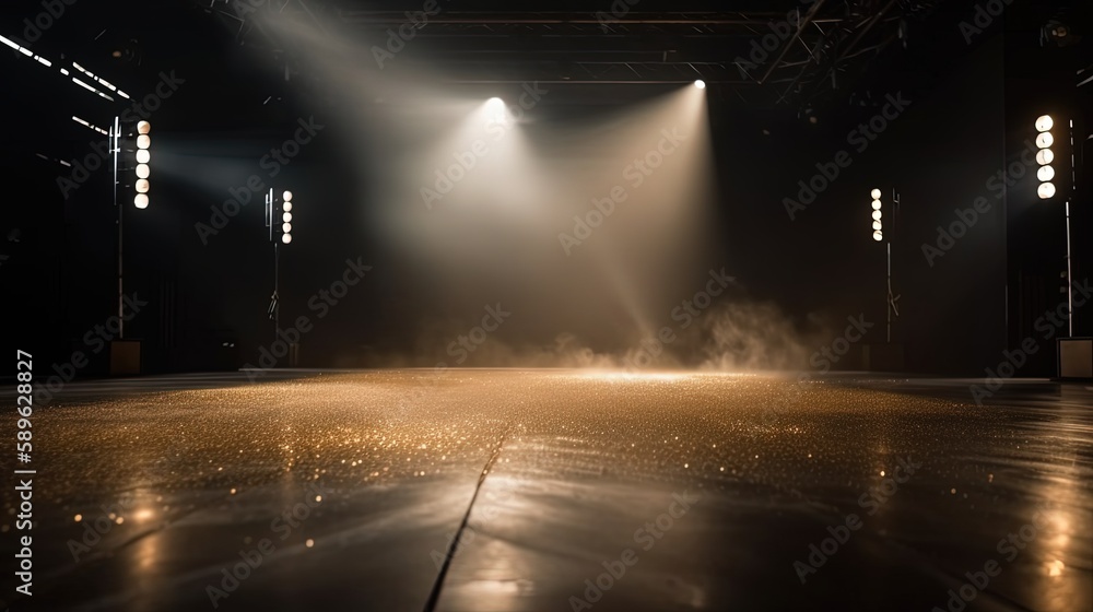 fire stage with spotlights shine on floor in dark room, idea for ...