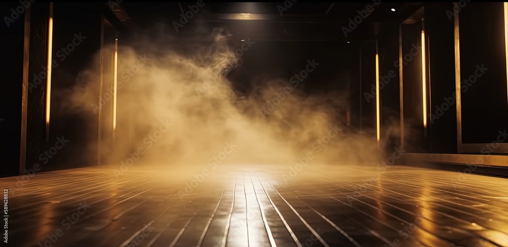 fire stage with spotlights shine on floor in dark room, idea for ...