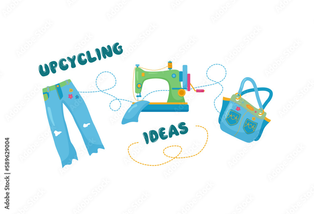 Vector cartoon illustration of upcycling process on white background ...