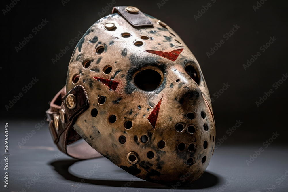 An impressionistic painting of a face mask inspired by Jason Voorhees ...