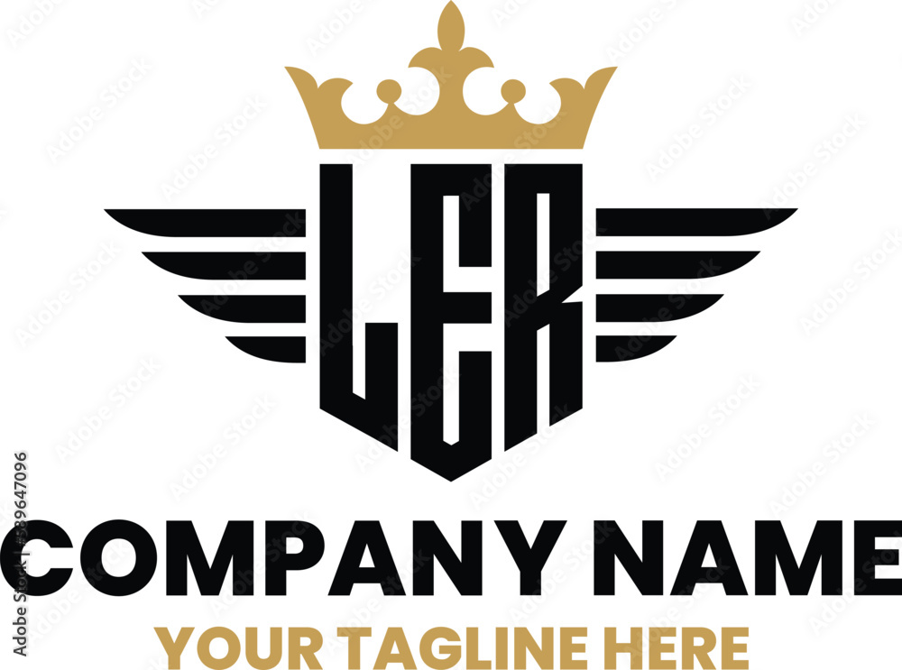 LER initial letter with wing, crown logo, luxury logo,luxury shield ...