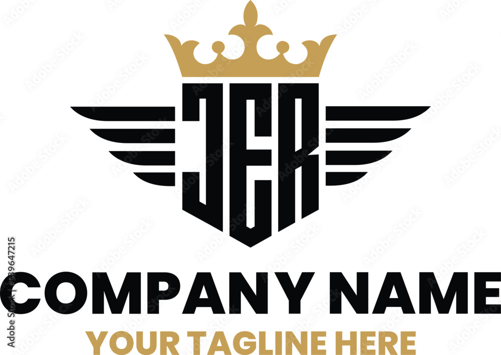 JER initial letter with wing, crown logo, luxury logo,luxury shield ...