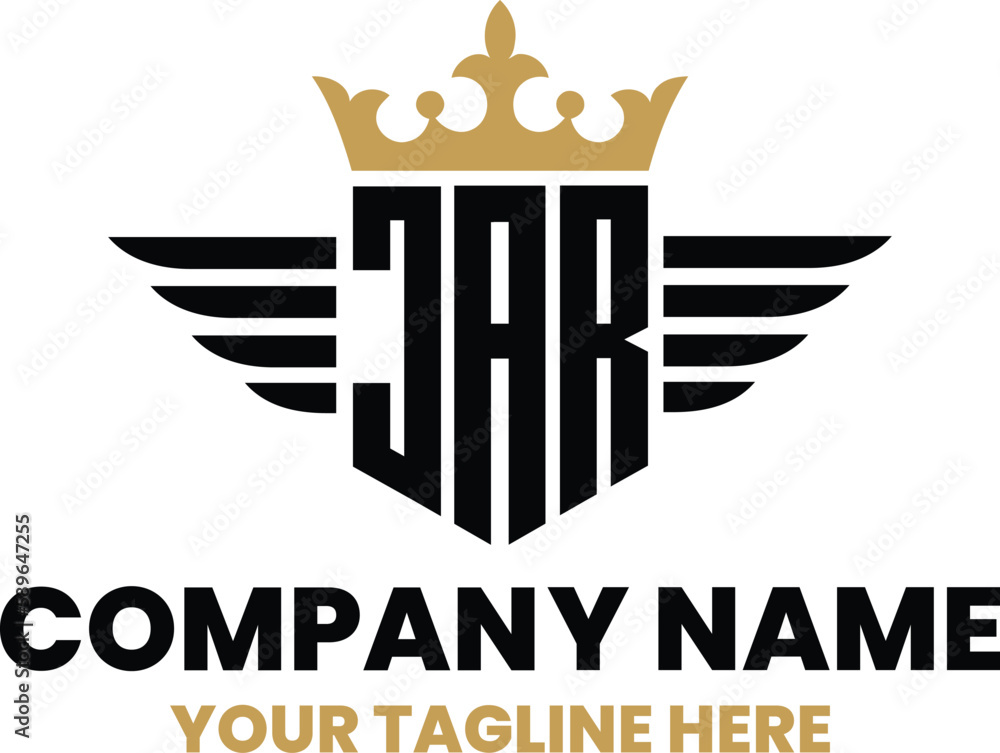 JAR initial letter with wing, crown logo, luxury logo,luxury shield ...
