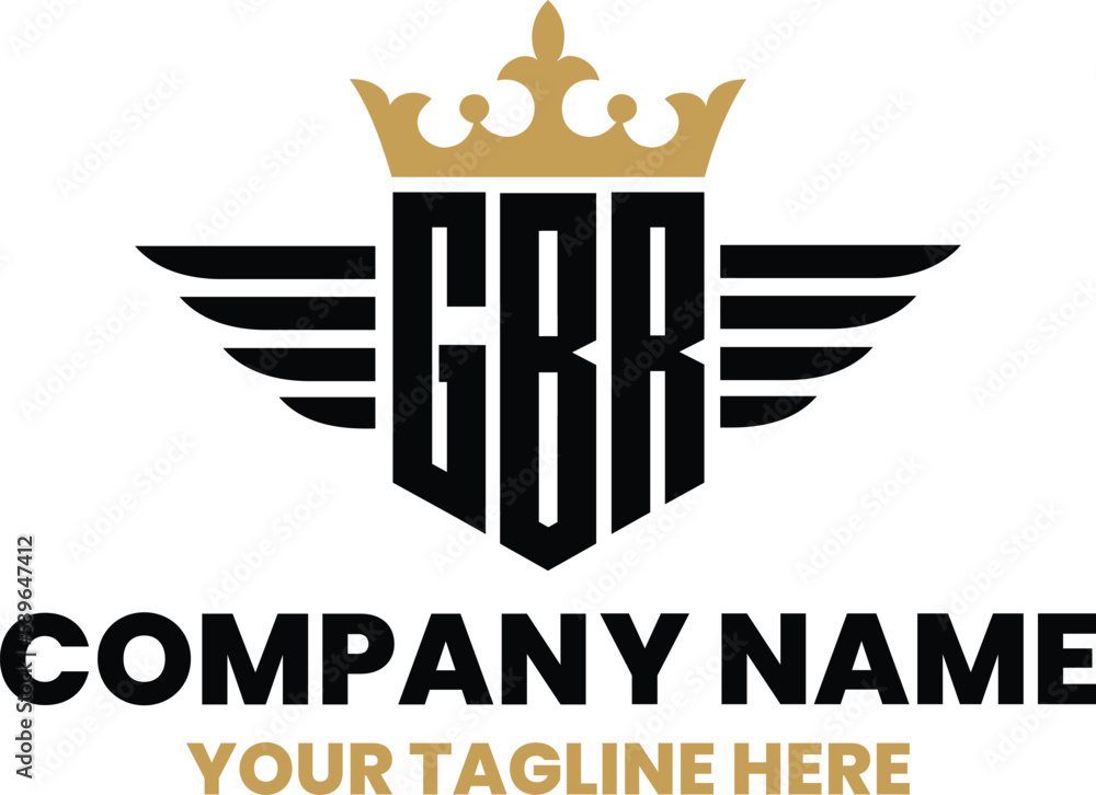 GBR initial letter with wing, crown logo, luxury logo,luxury shield ...