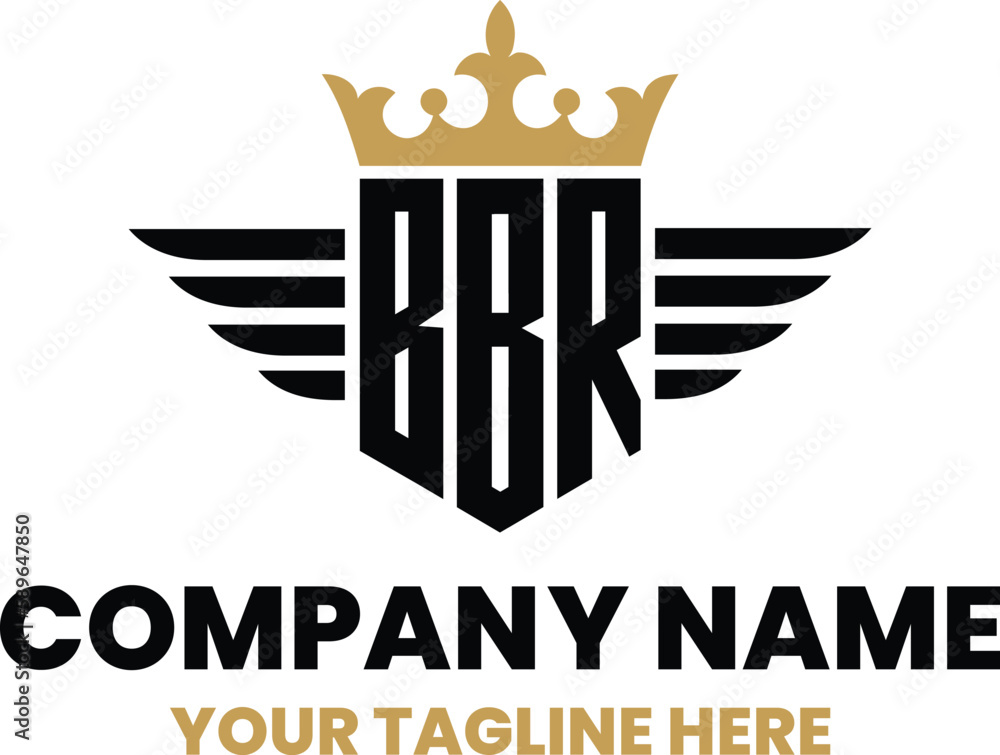 BBR initial letter with wing, crown logo, luxury logo,luxury shield ...