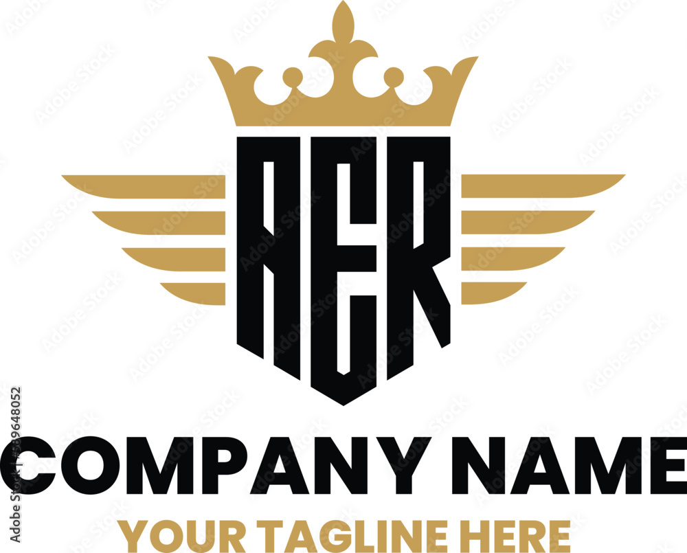 AER initial letter with wing, crown logo, luxury logo,luxury shield ...