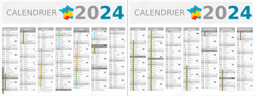 Calendrier 2024 14 mois au format 320 x 420 mm recto verso entièrement ...