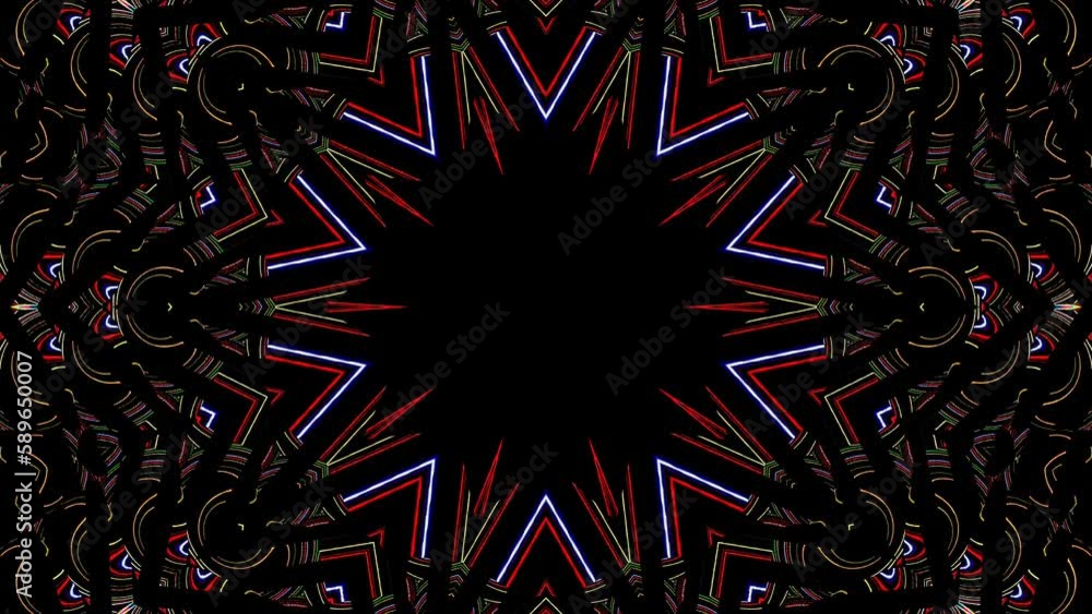 Animated digital abstract. Colorful curved and circular lines on black ...