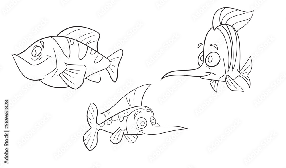 Sea animals group coloring page. Ocean fish, octopus, dolphin, shark ...