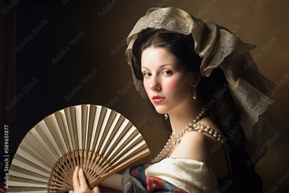 Attractive Renaissance Woman with a Fan, generative ai Stock ...