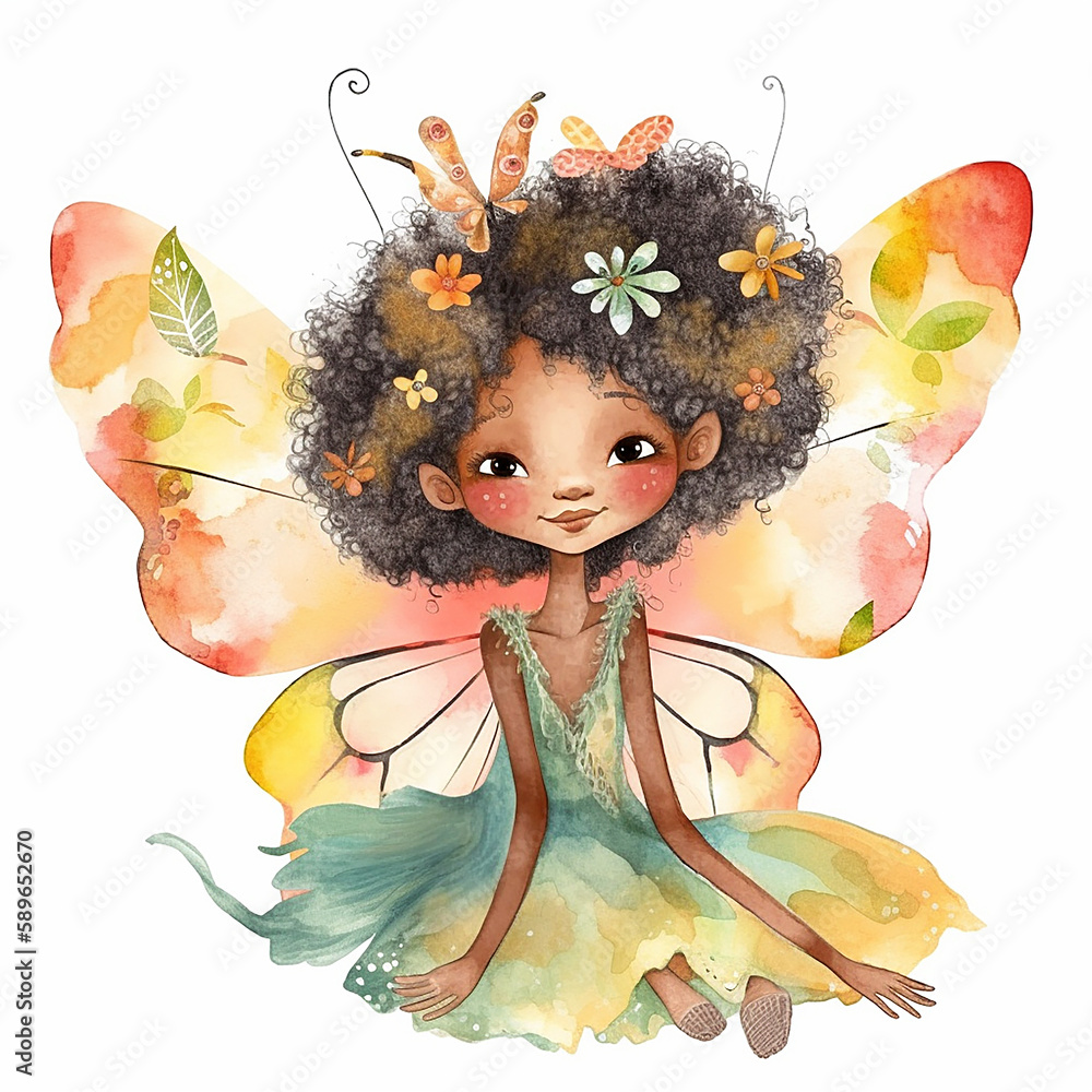 clip art in stile acquerello di simpatica fatina o elfo di colore ...