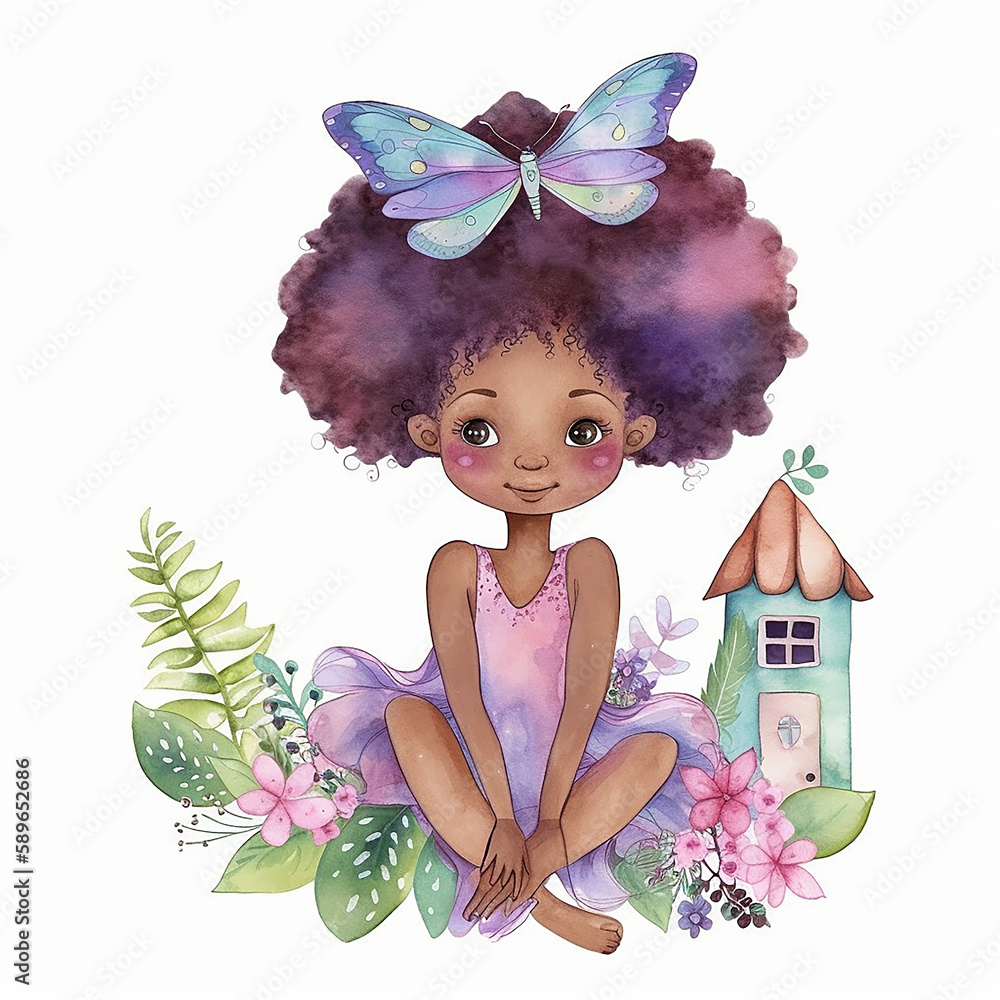 clip art in stile acquerello di simpatica fatina o elfo di colore ...