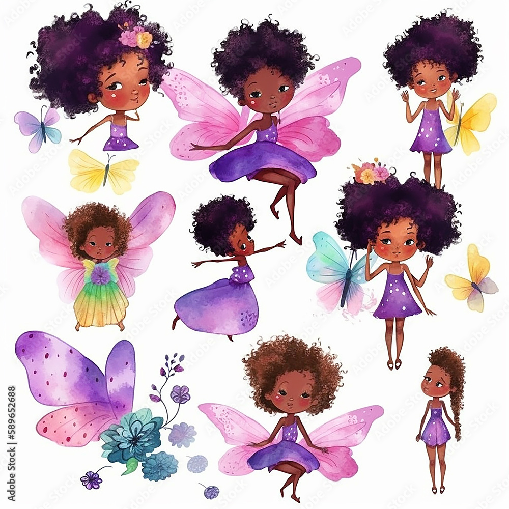 clip art in stile acquerello di simpatica fatina o elfo di colore ...