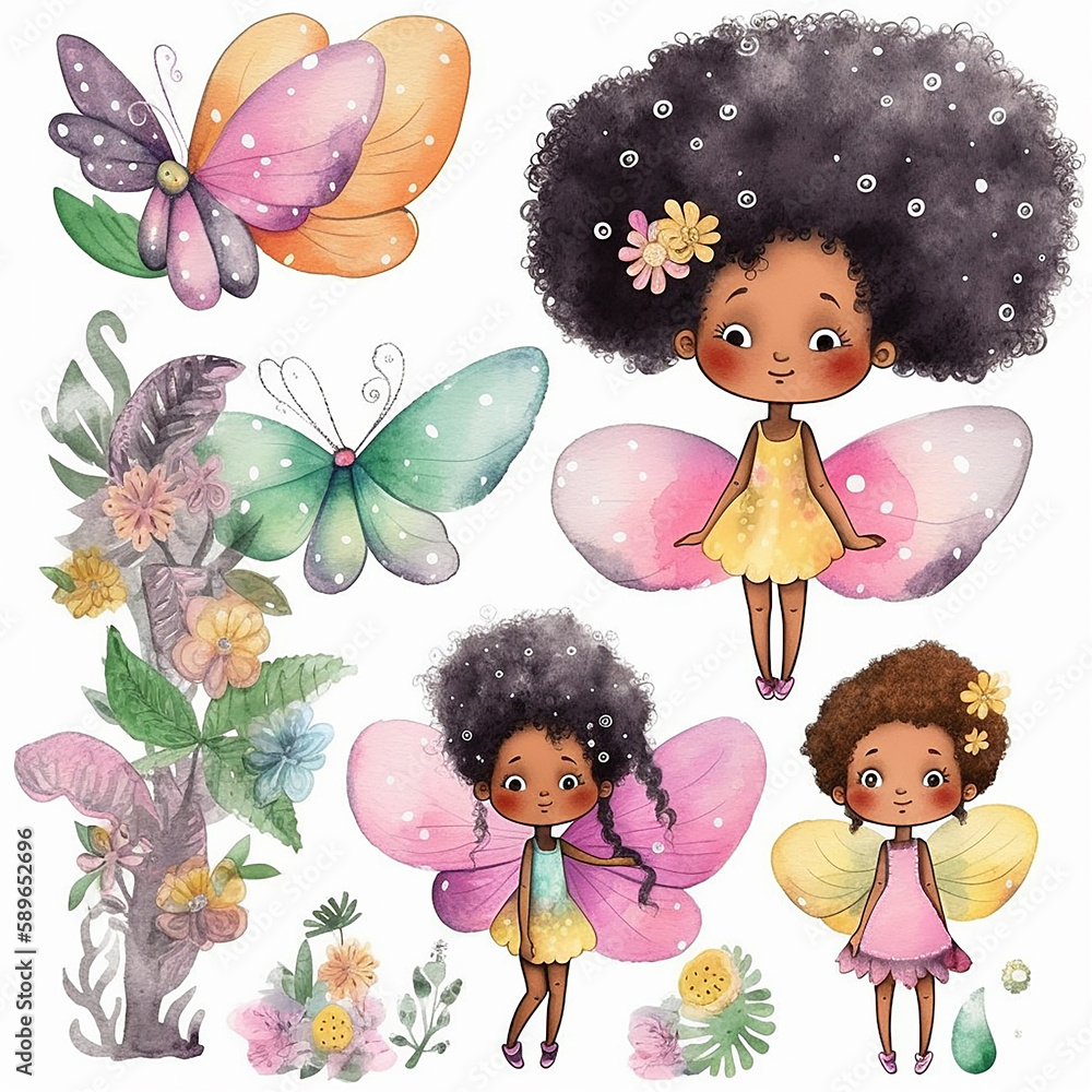 clip art in stile acquerello di simpatica fatina o elfo di colore ...