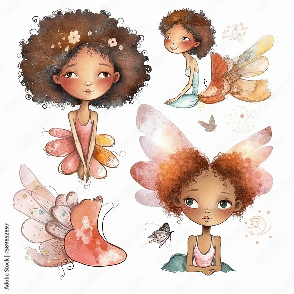 clip art in stile acquerello di simpatica fatina o elfo di colore ...