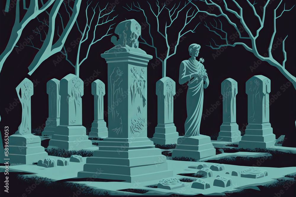 Illustration of a ghostly figure in a haunted and spooky atmosphere ...