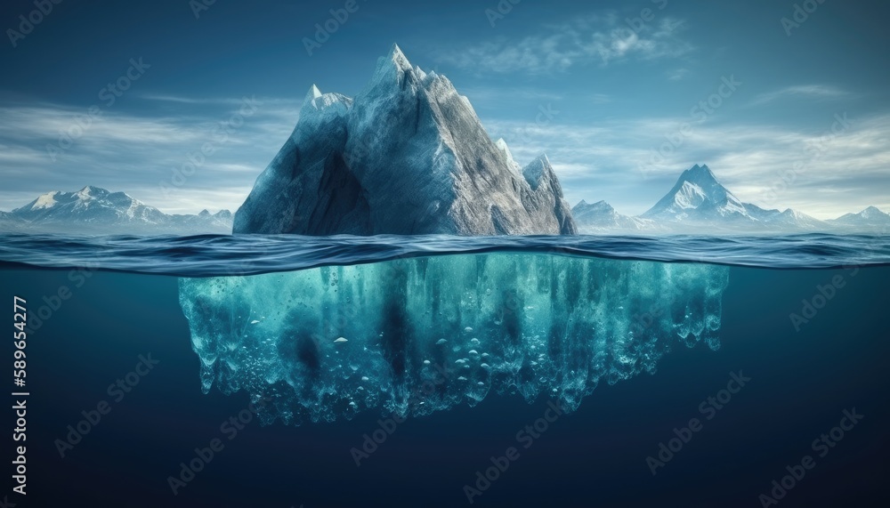 Beautiful iceberg in the ocean with a view under water. Global warming ...