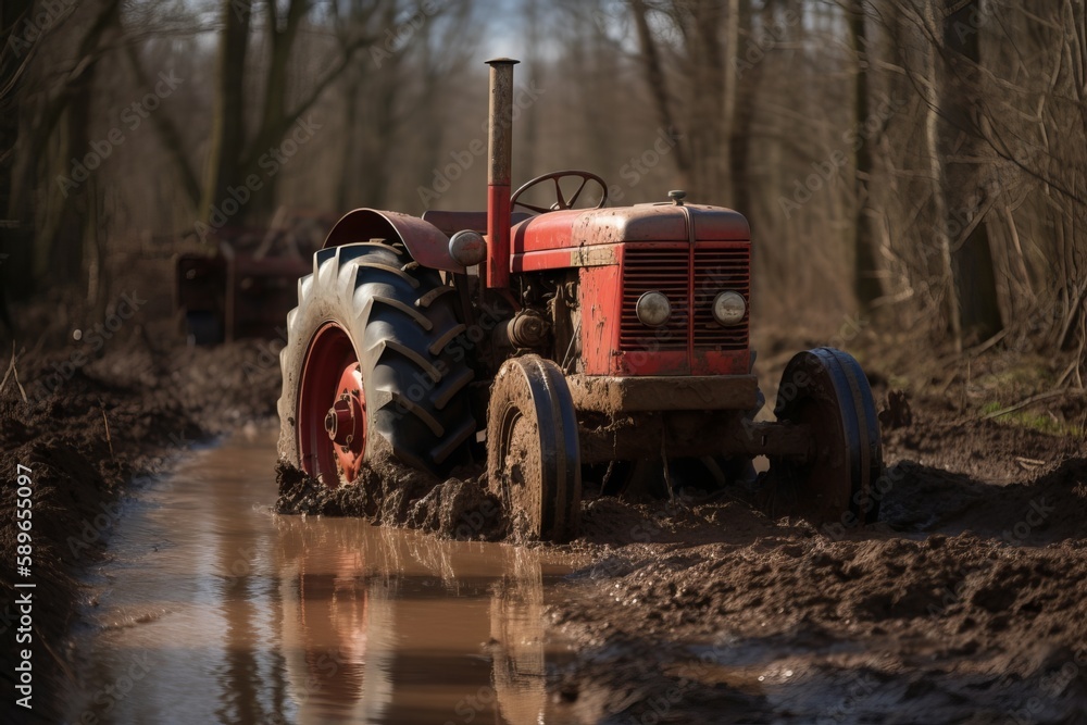 driverless tractor in the mud. farm tractor. Generative Ai Stock ...