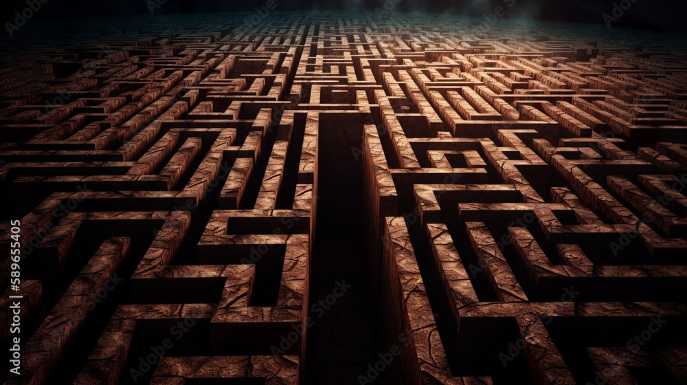 Dark fantasy maze brick labyrinth aerial perspective top view design ...