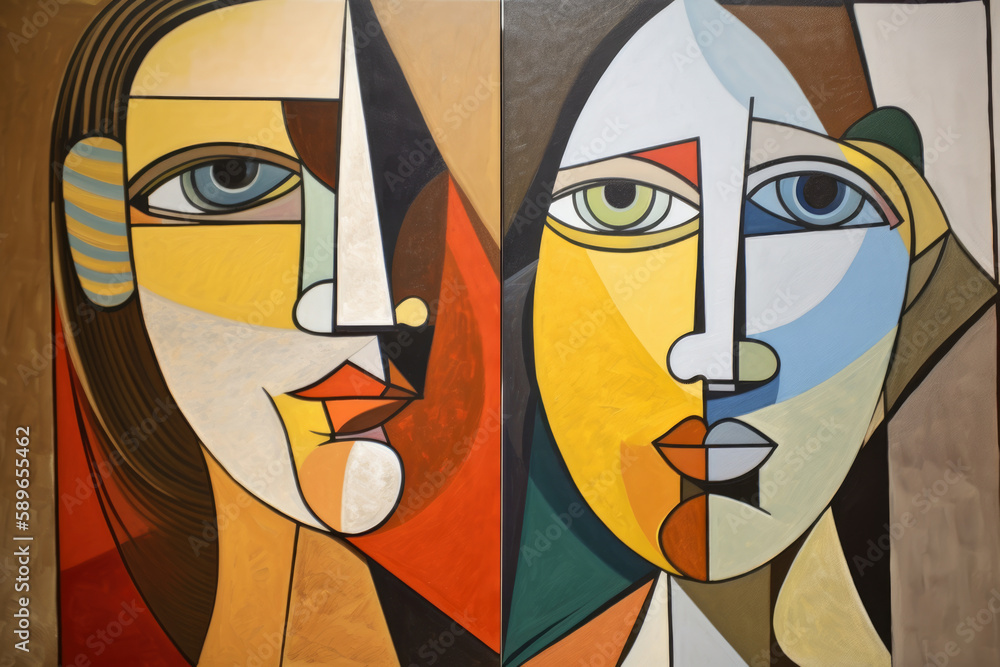 Cubist Interpretation of a Woman with an Asymmetrical Face and ...