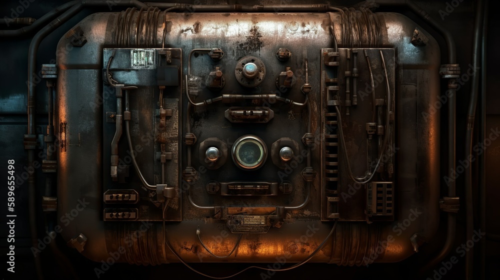 Dark dieselpunk maze wall texture with pipes and cables interior design ...