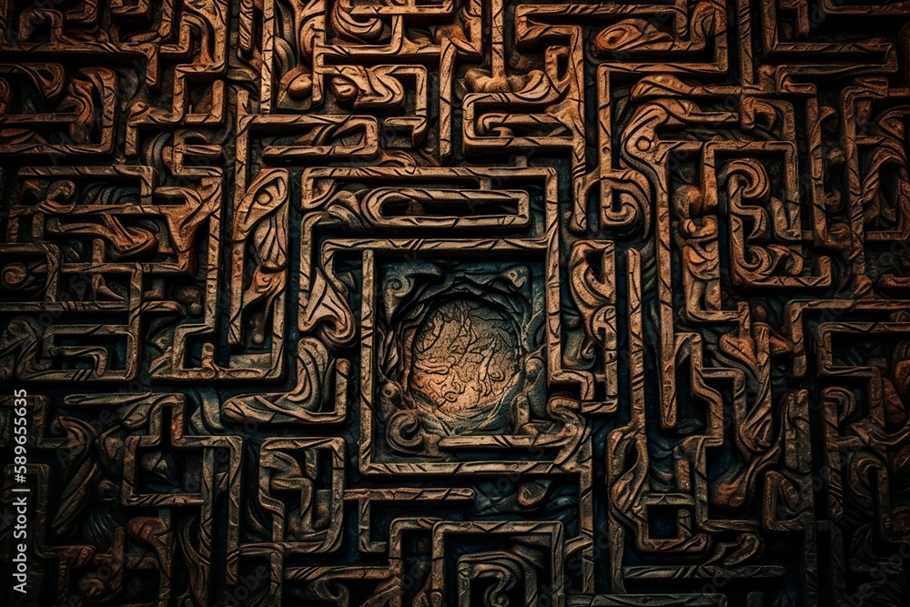 Dark fantasy maze brick labyrinth aerial perspective top view design ...