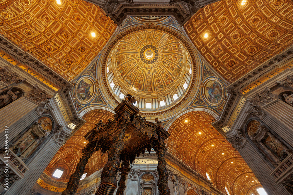 ROME, ITALY-APRIL 3,2023: Inside St. Peter's Basilica (Basilica Papale di San Pietro in Vaticano ...