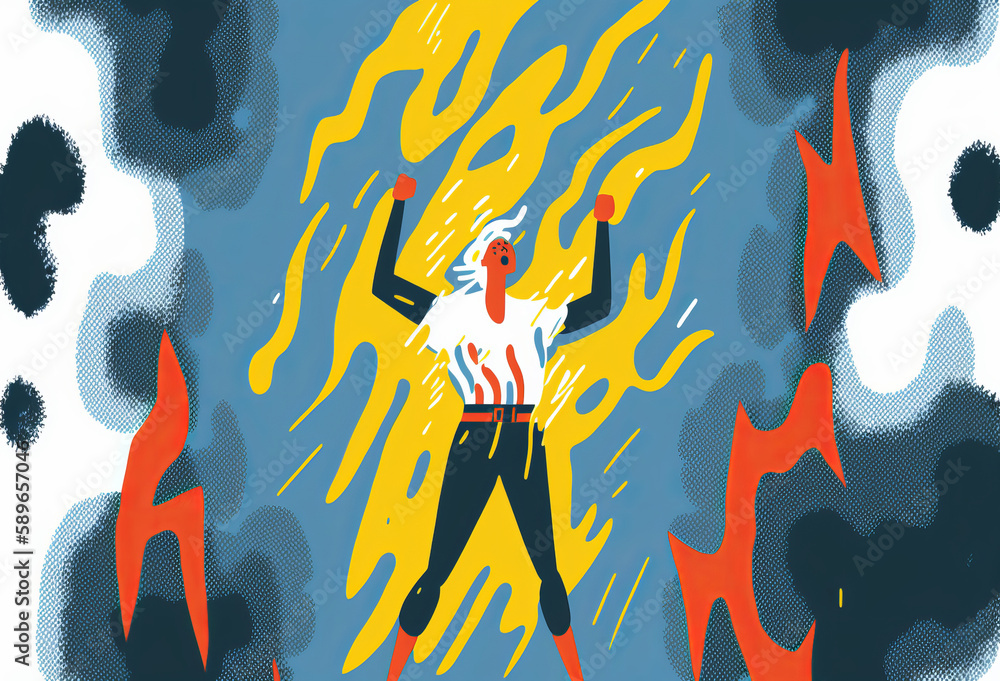 Person standing atop mountain surrounded by clouds and lightning ...