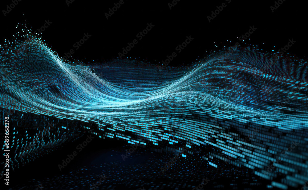 Waves of binary code over black background, ocean of information ...
