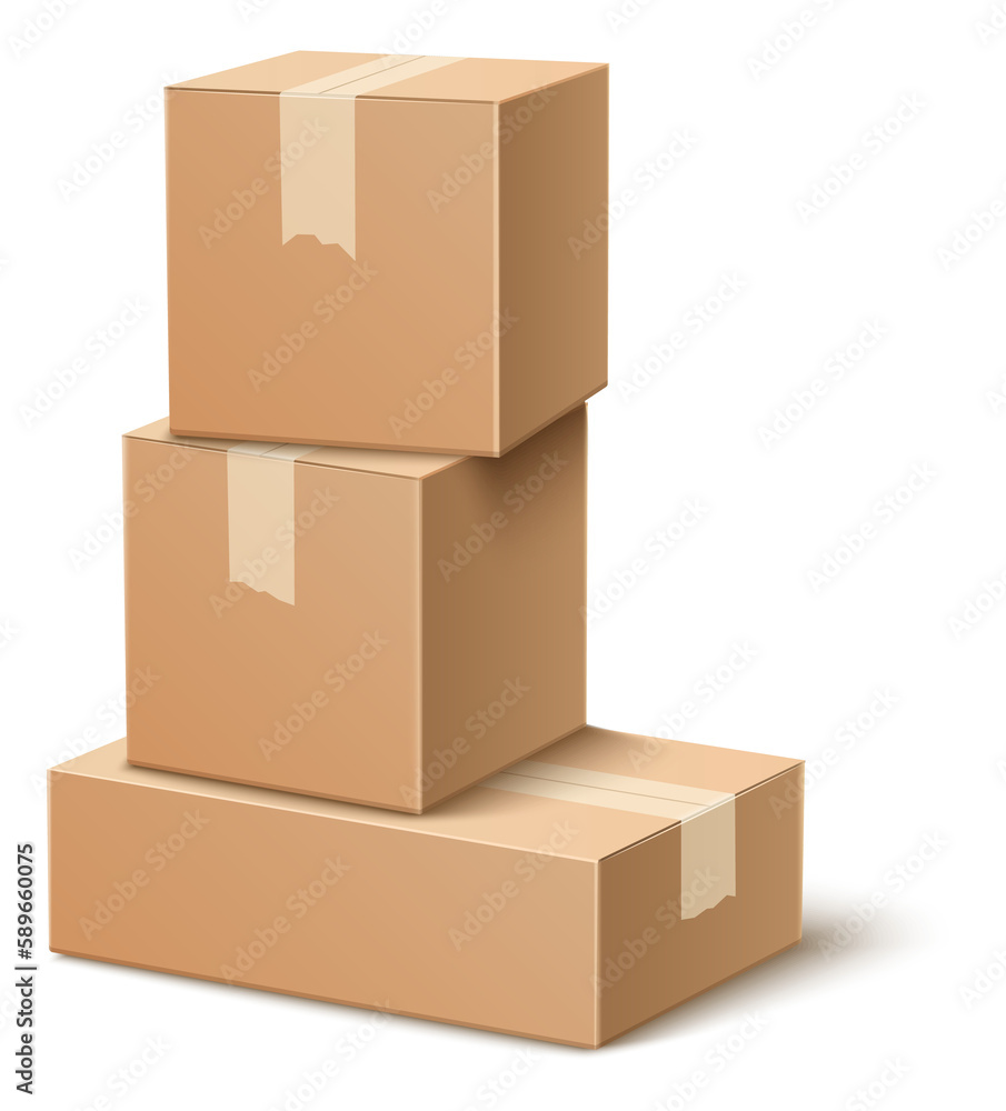 Shipping box stack. Cargo stockpile mockup. Realistick cardboard ...