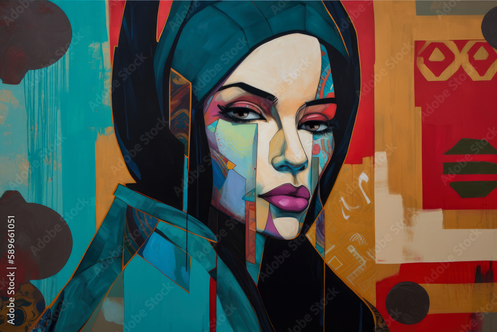 Fierce Woman in Western Meets Eastern Art Style with Bold Shapes and ...