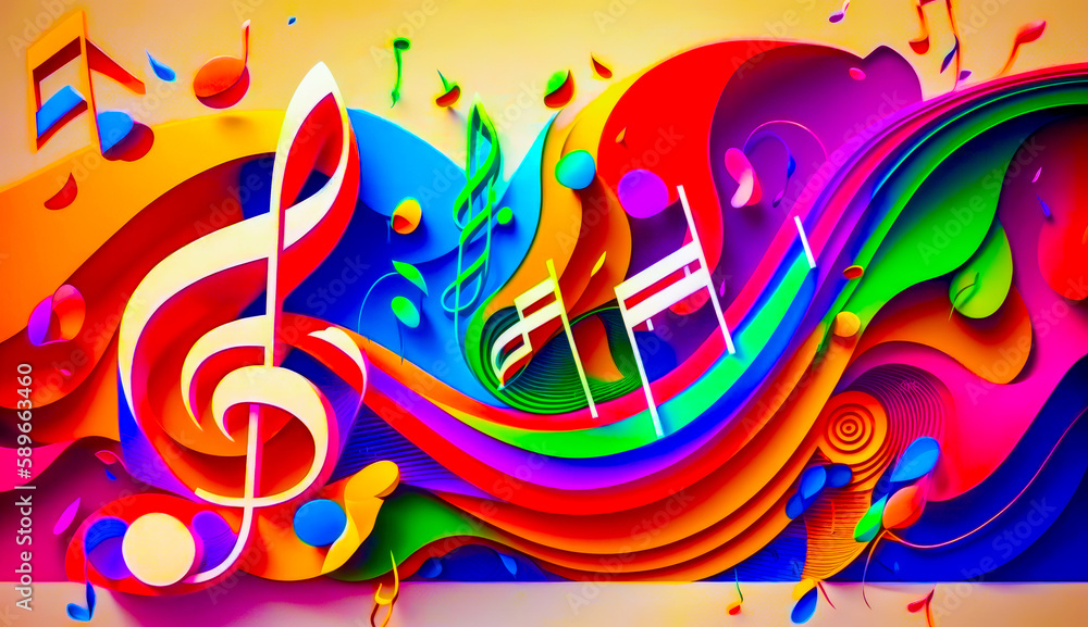 Colorful music background with musical notes and musical notes on ...